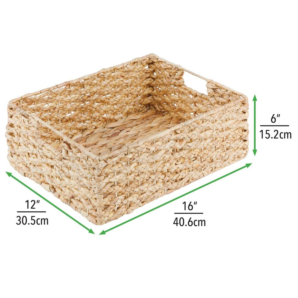 mDesign Hyacinth Braided Woven Kitchen Basket Bin with Built-in Handles for Organizing Kitchen Pantry, Cabinet, Cupboard, Countertop, Shelves - Holds Food, Drinks, Snacks - 6 Pack - Natural/Tan