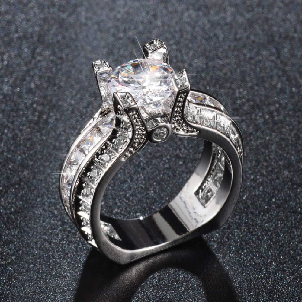 MAIHAO Fashion Women 925 Sterling Silver Ring,White Topaz Cubic Zirconia CZ Diamond Elegant Eternity Engagement Wedding Band Ring Size 6-10 (US Code 7)