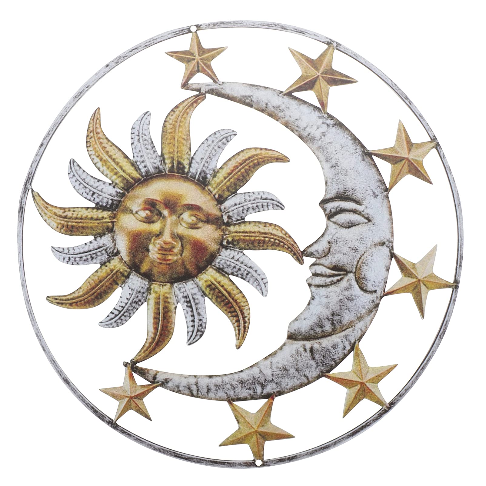 Operitacx Metal Sun Moon Star Wall Art Sun Face Wall Sculptures Hanging Decor Artistic Farmhouse Decoration for Outdoors Kitchen Patio Porch
