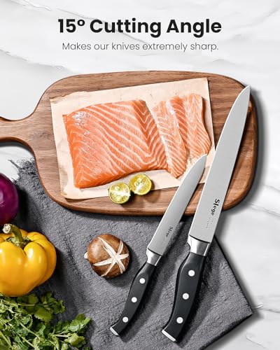 Knife Set, Slege 16-Pieces Kitchen Knife Set with Block, Stainless Steel Kitchen Knives with Sharpener, Kitchen Shears and Carving Fork, Black