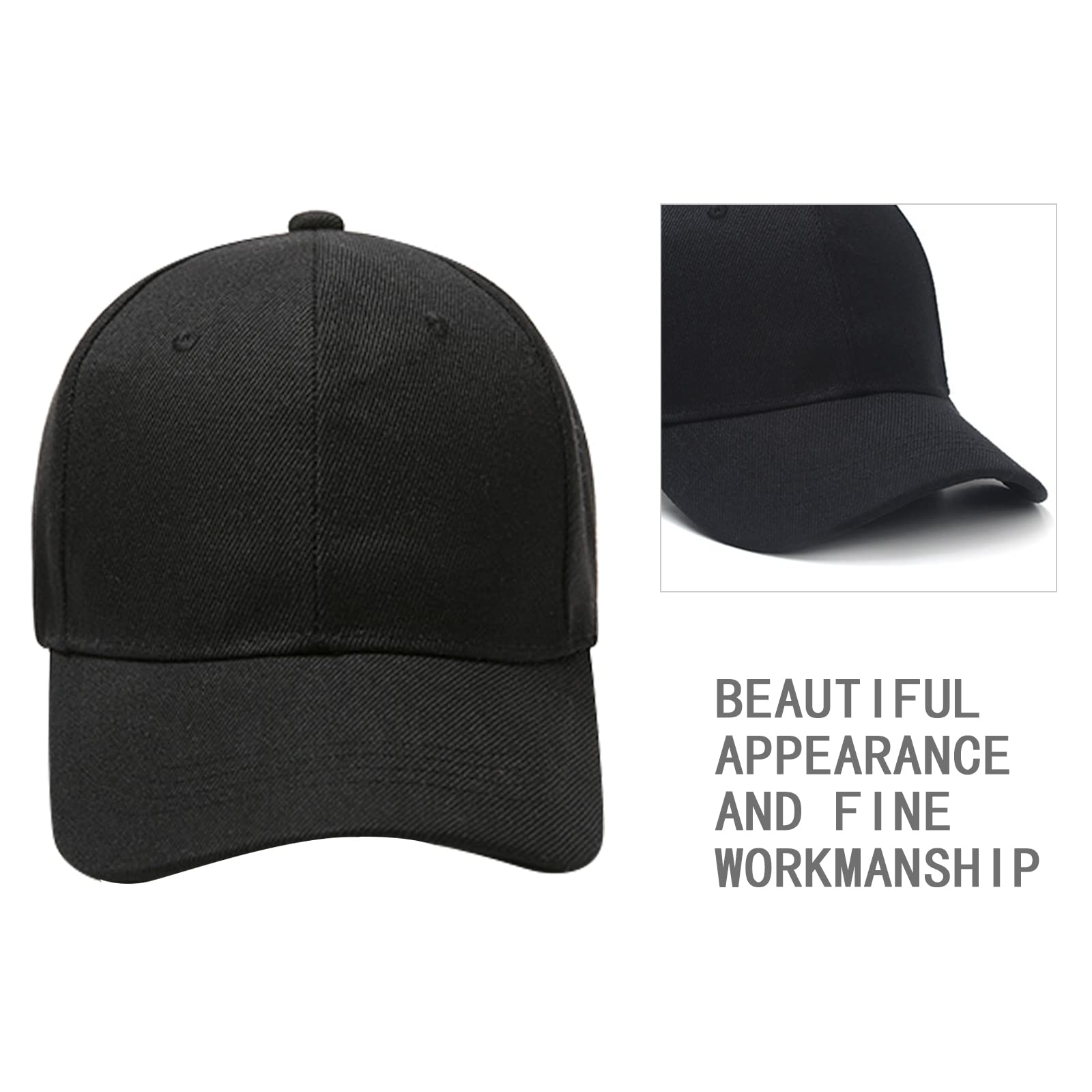PLIOPYIK White Black Baseball Cap, Unisex Adjustable Womens Mens Baseball Cap Golf Dad Hat