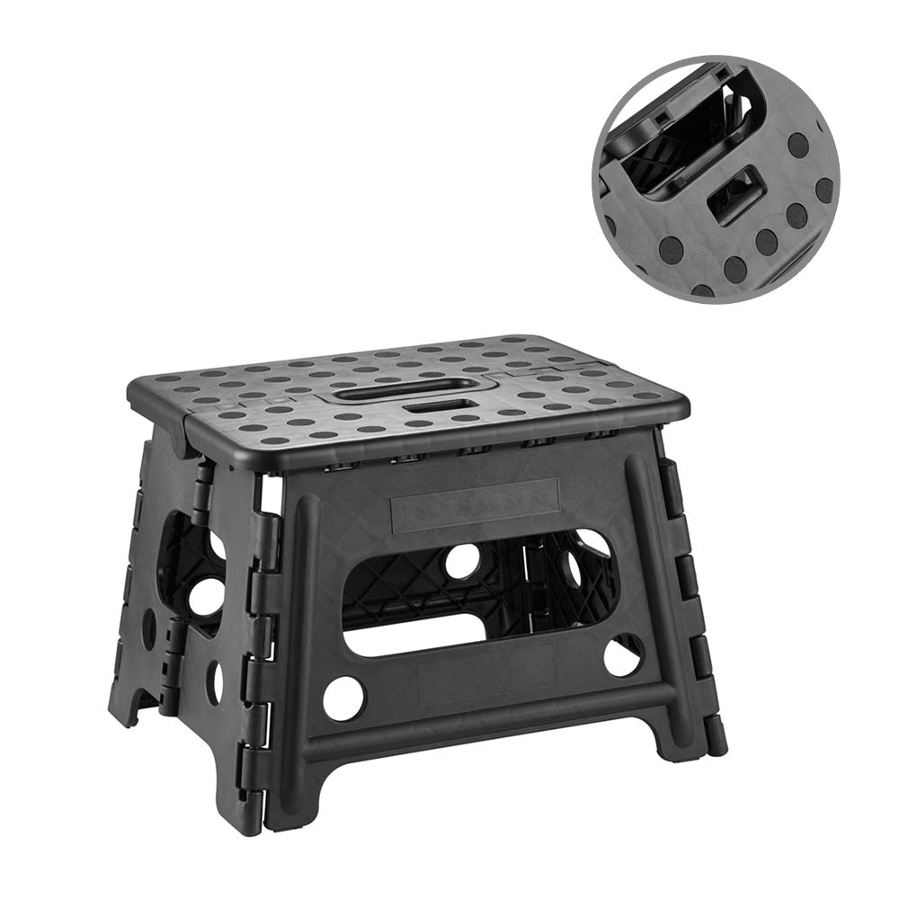 MOSILVERON Self-Lock Folding Step Stool with Locking Sturdy Enough to Support Adults and Safe. Opens Easy with One Flip (1 Pack Black)