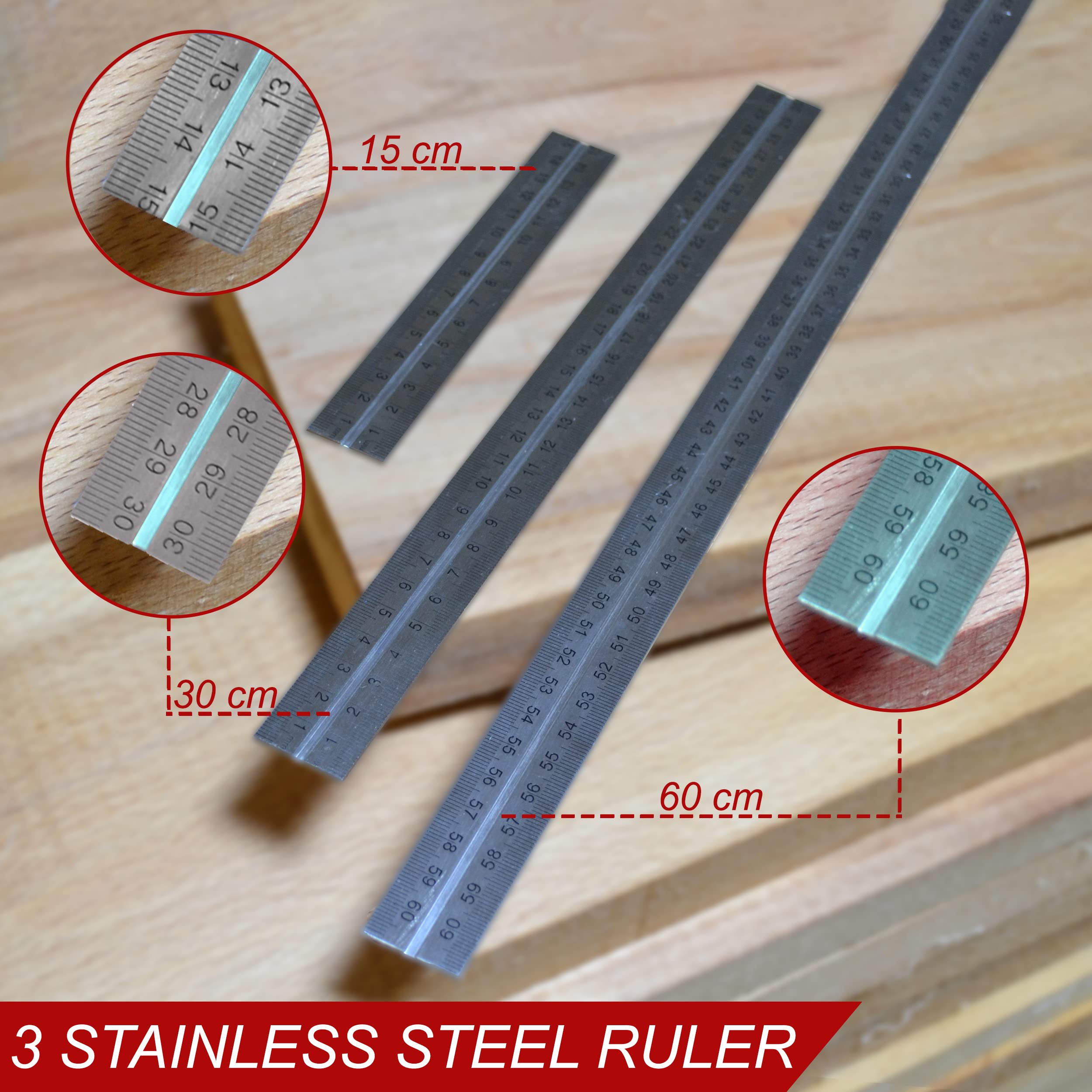 SOWL 7 Pcs Combination Square Set | 3 Size Rulers | Framing Rafter Square for Speed & Accuracy | Multi Angle Measurement Tool Bundle for Carpenters | Large Aluminum Case