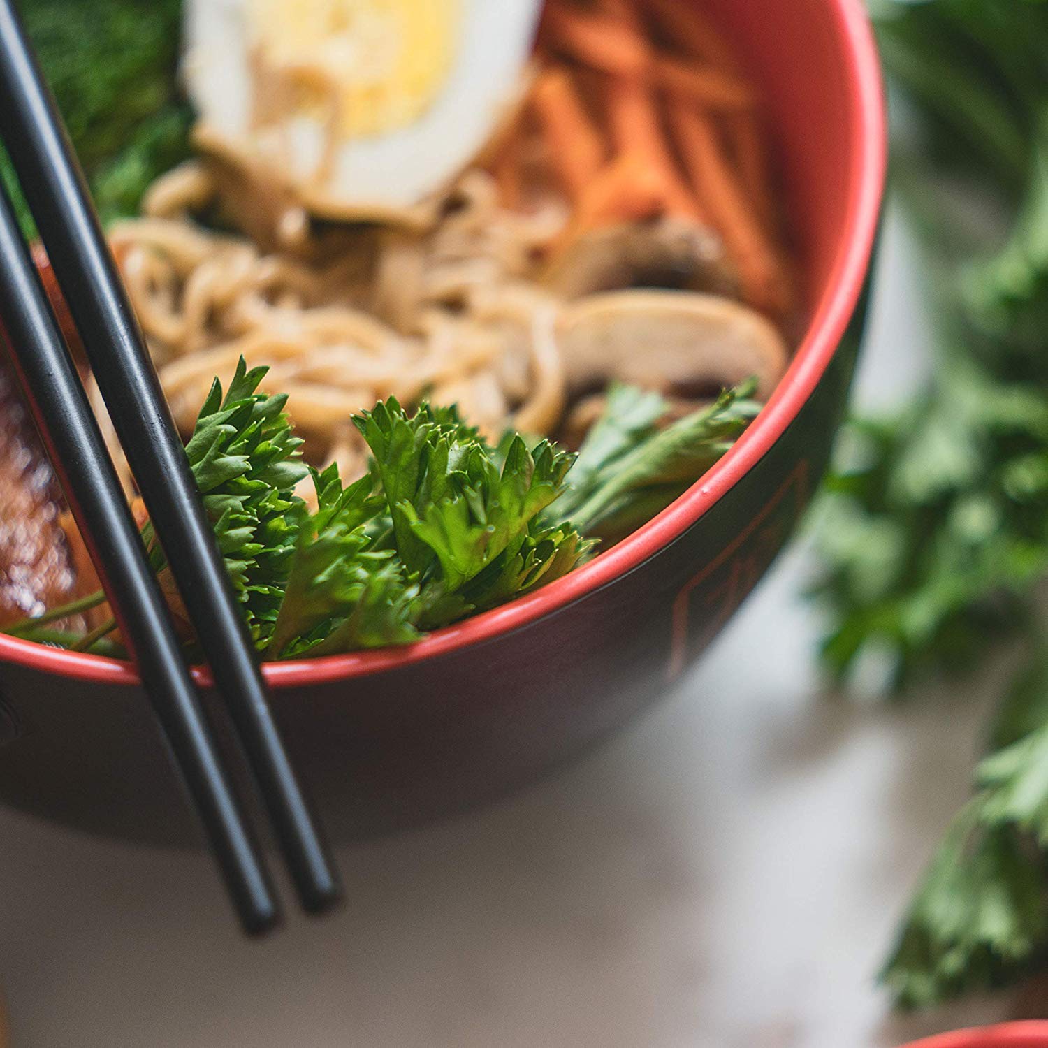 Red Dragon Large Ramen Bowl Set with Chopsticks & Soup Spoon - Microwavable & Durable Ceramic Ramen Bowl and Spoon Set for Noodles, Pho Bowls, Soup, Ramen, Udon, Miso, Thai, Curry & Soba (23 Ounce)