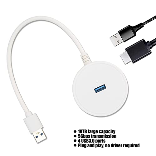 USB 3.0 Hub, 4 Port Hub 5Gbps Transmission White Plug and Play for Windows for OS X for Linux
