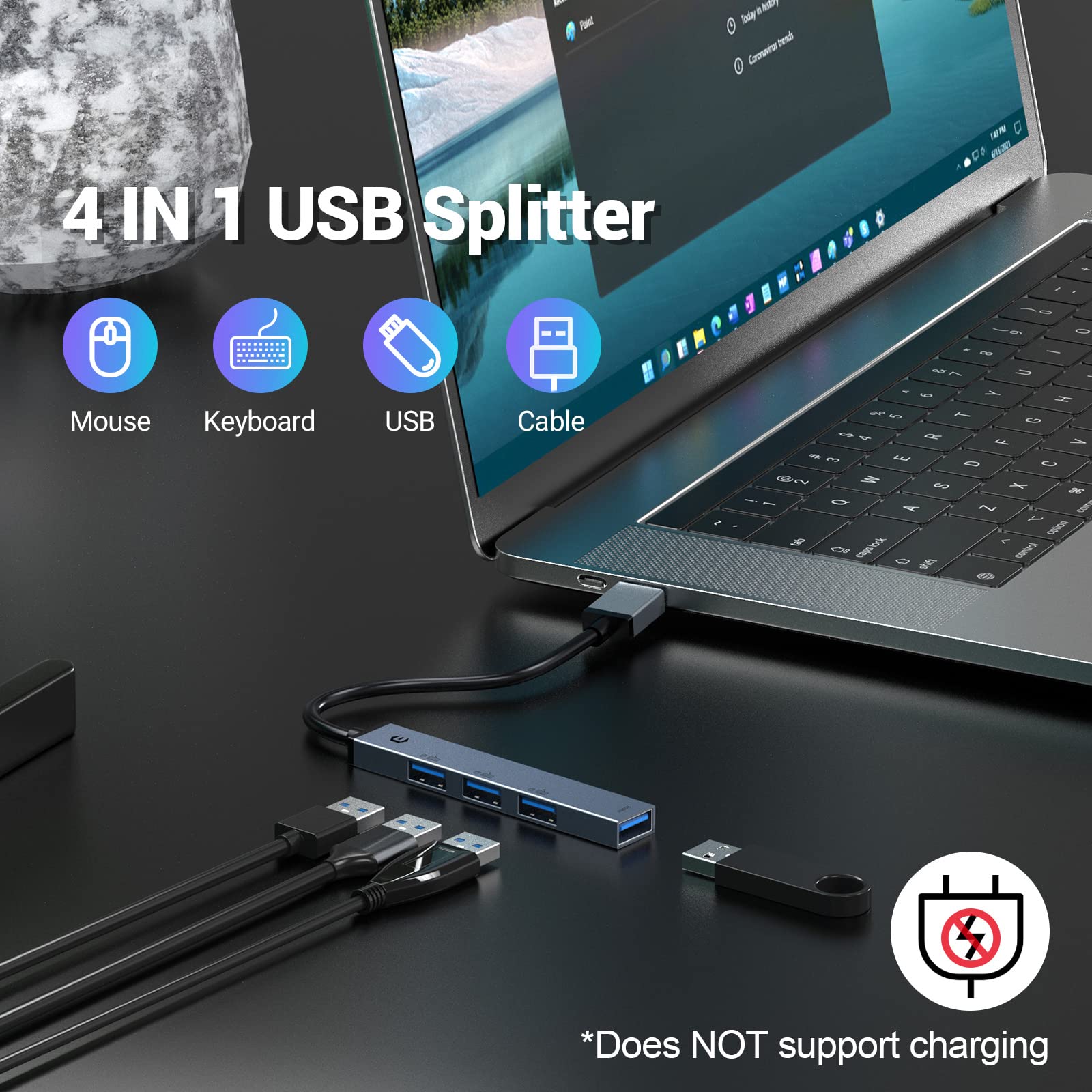 USB 3.0 Hub, USB HUB with 1 USB 3.0 Ports & 3 USB 2.0, Ultra Slim SuperSpeed 5Gbps USB Adapter Super Fast Ultra USB C Adaptor Compatible with Laptop, PC, Keyboard, Windows, Mac OS, Linux System