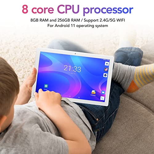 MAVIS LAVEN 10 Inch Tablet, 8 Core Processor for Android 11, Home Silver Tablet 8800mAh (US Plug)