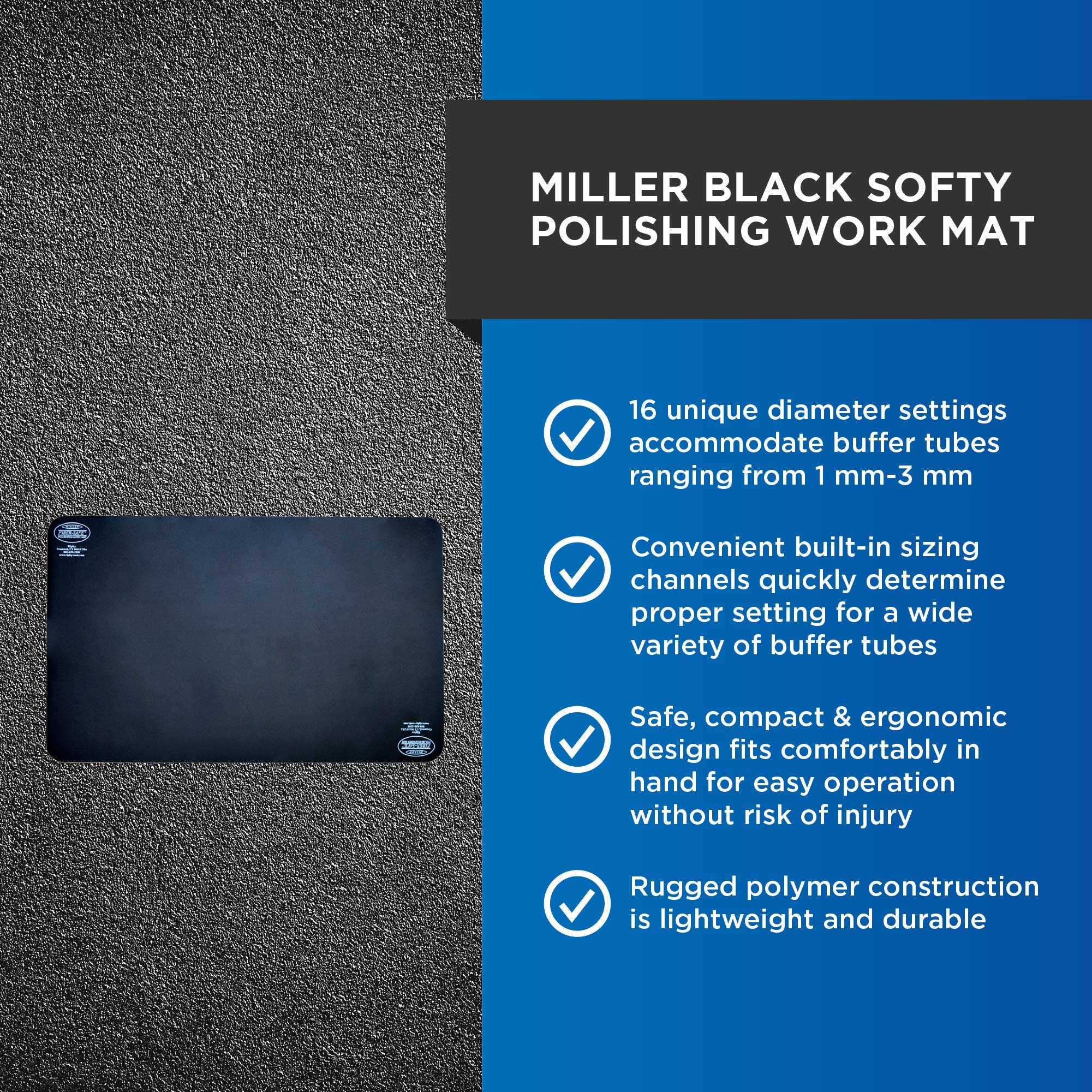 Miller Softy Series Black Anti-Static Polishing Work Mat, Easily Portable Pad for Working Technicians, Electricians, and Installers, 14 Inches x 22 Inches x 0.06 Inches