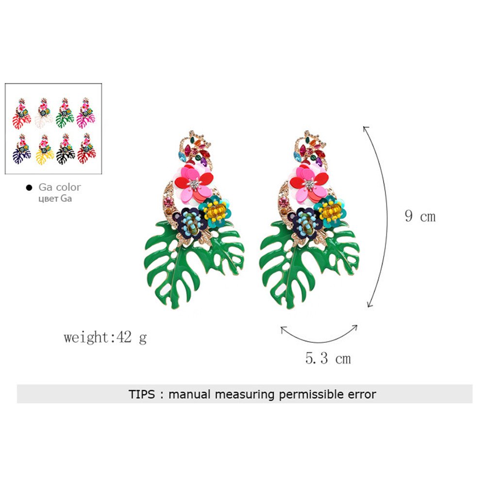 Lureme Colorful Segmented Leaf Dangle Earrings, Zinc Alloy, 2.09 in3.54 in5.3 in9.0 cm, Green