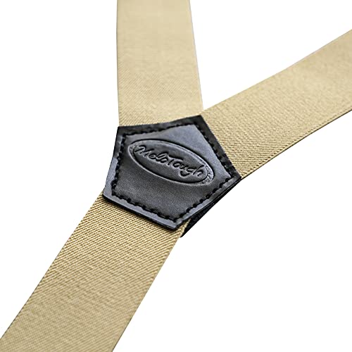Melo Tough Y back suspenders airport friendly Suspenders,NO buzz with Plastic Clip 1.5 inch fully elastic braces (KHAKI)