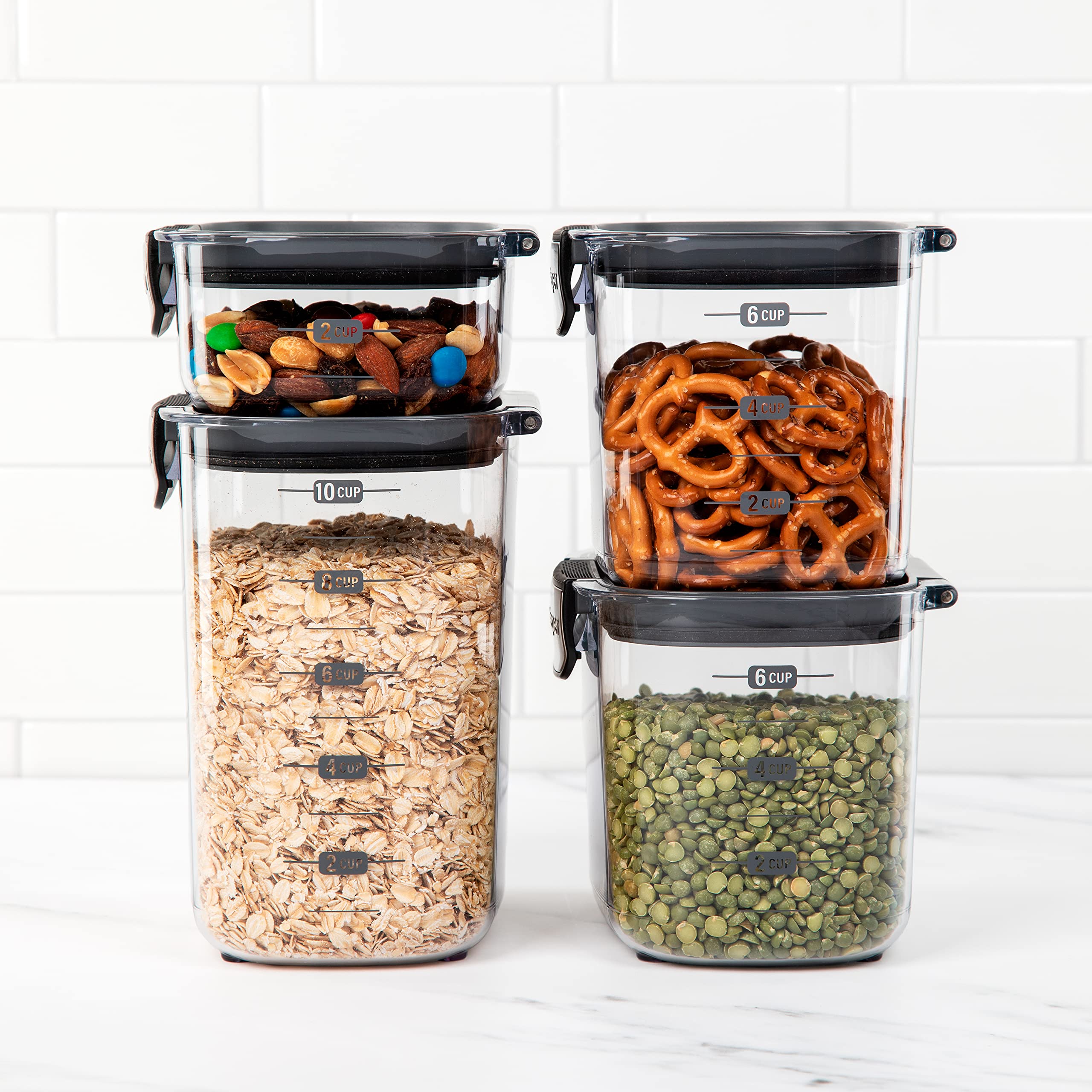 Progressive International ProKeeper+ 4-Piece Clear Plastic Modular Airtight Pantry Food/Snack Kitchen Storage Organization Container Canister Set (PKS-4PC (4-Piece Set))