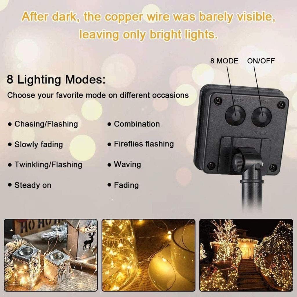 LIUPENGWEI Solar Lights Outdoor,8 Modes Solar Garden Lights, 5m/10m/20m Copper Wire Solar String Lights, Waterproof For Christmas, Halloween, Tree, Garden, Home, Wedding, Pathway, Party Fairy Lights g