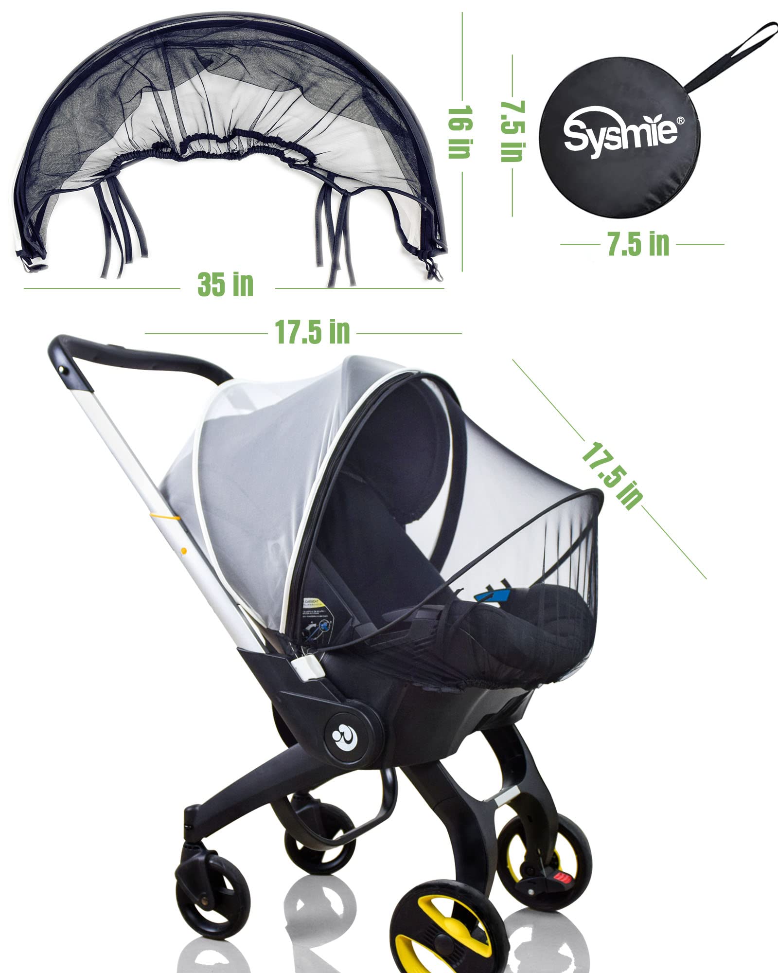 Sysmie Car Seat Mosquito Net Cover, Mosquito Net for Stroller, Sun Shade for Strollers Easy to Open and ClosDouble Zipper Design, Easy Use for Strollers, Car seat,Bassinet,Cradle (Black/White)