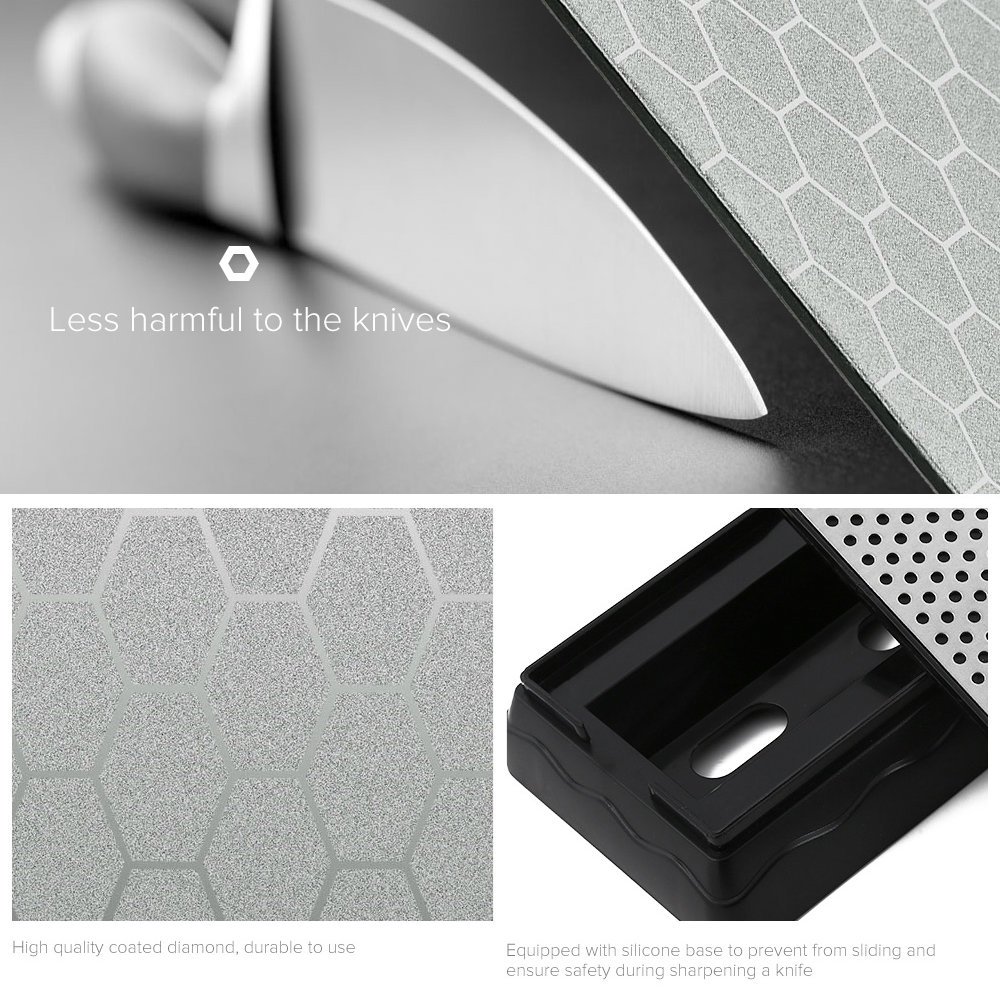 Knife Sharpening Stone, Diamond Coated Whetstone Sharpener 2 Side Grit Polishing & Honing Stone With Nonslip Base Holder for Knives Scissors Chisels Garden Kitchen Tools 400/1000 grit