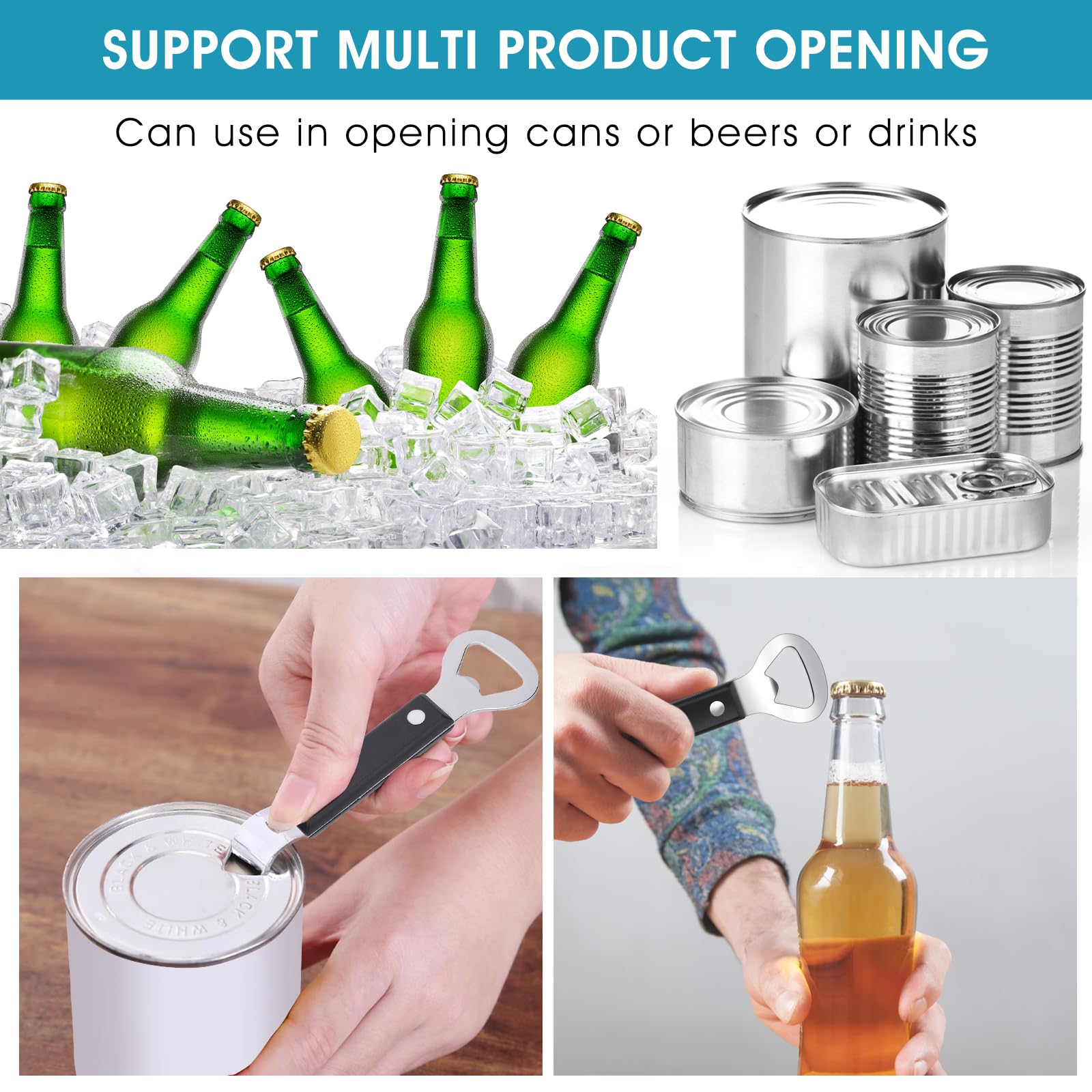 Manual Can Opener Black Can Punch Opener, Stainless Steel Opener for Beers Cans Beverages, Small Bottle Opener Can Tapper for Camping and Traveling (Black)