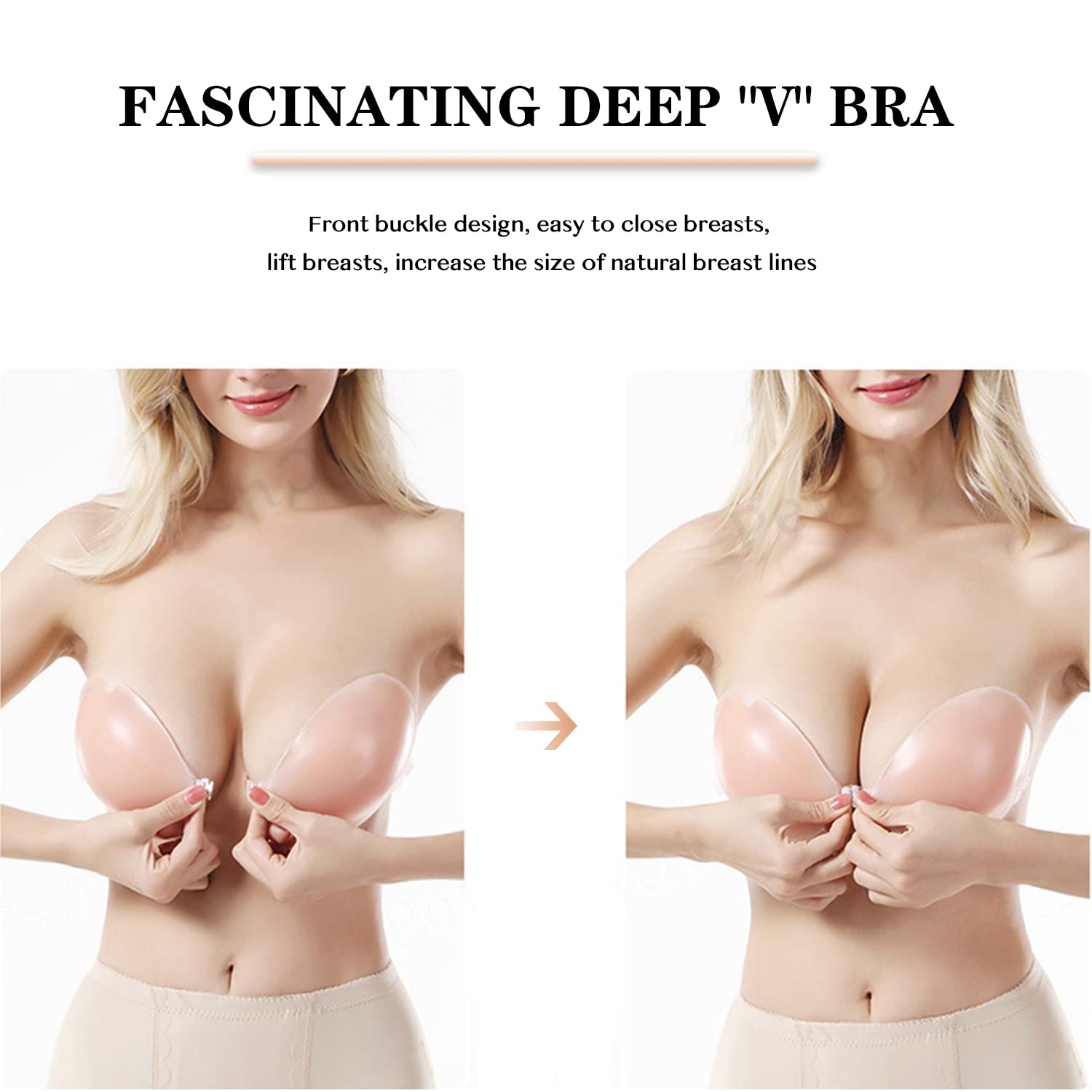 Makita Adhesive Bra Strapless Sticky Invisible Push up Silicone Bra for Backless Dress with Nipple Covers Sticky Bra, Pink, D