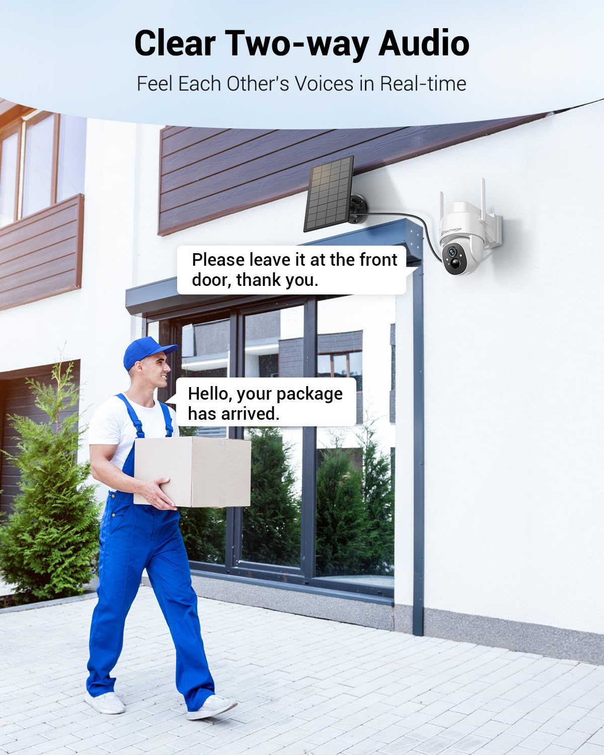 Techage Solar Security Camera Wireless Outdoor, 2K WiFi Cameras for Home Security, 360° PTZ Surveillance Camera with PIR, Color Night Vision, 2-Way Talk, IP66 Waterproof, SD/Cloud, Work with Alexa