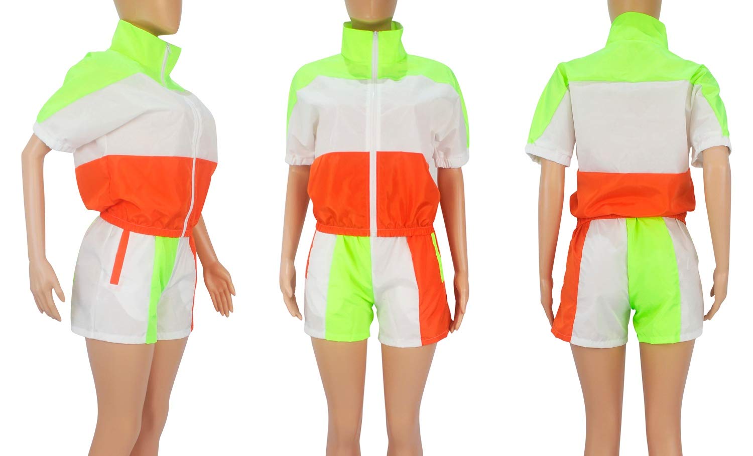 Molilove Women 2 Piece Windbreaker Tracksuit Zip Jacket Crop Tops and Shorts Pants Tracksuit Outfits