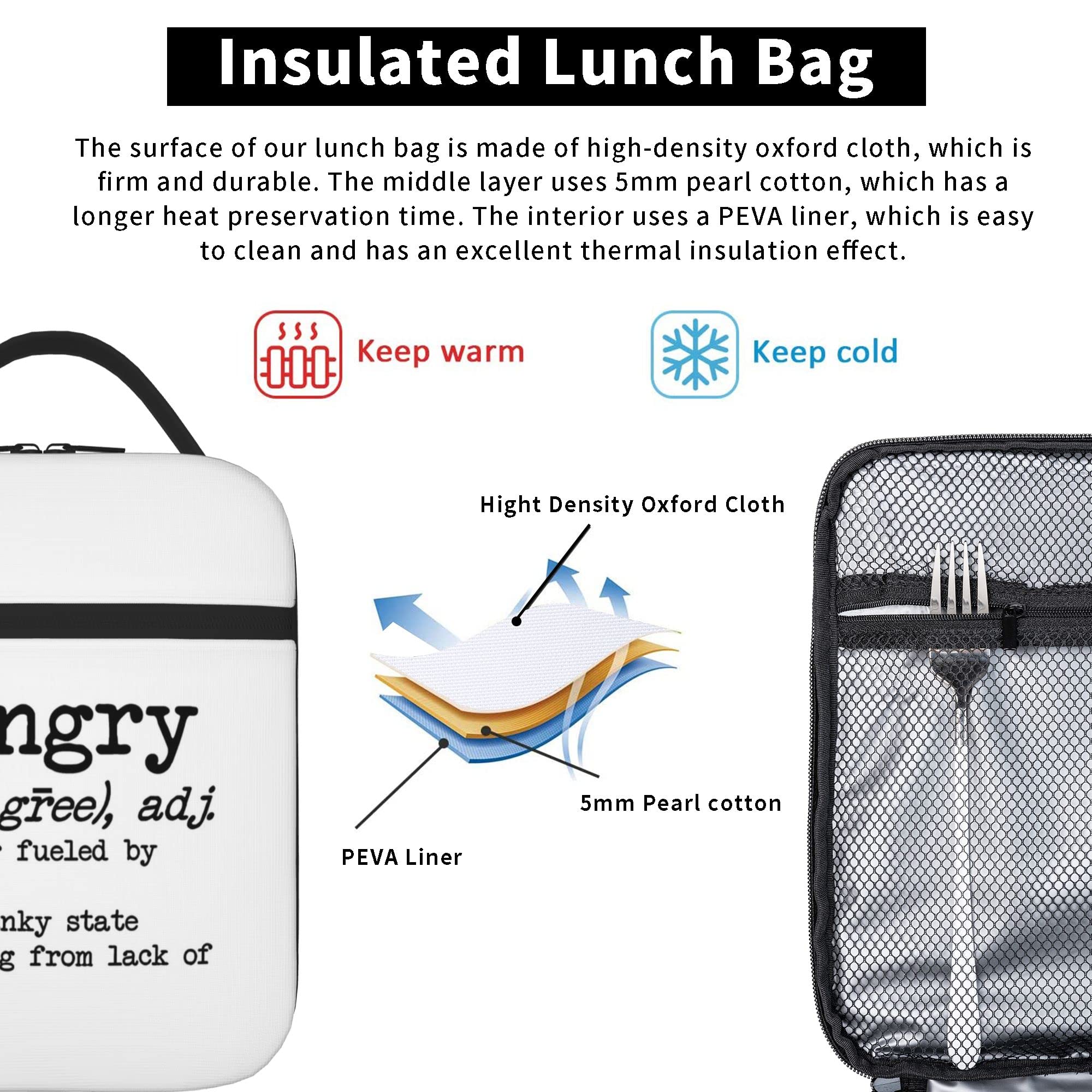 steamship n Reusable Lunch Bag,Hangry Defined Lunch Bags Tote Bags for Women Men Lunch Box Insulated Lunch Container for Office Work Trip Picnic - 10 x 8 inch