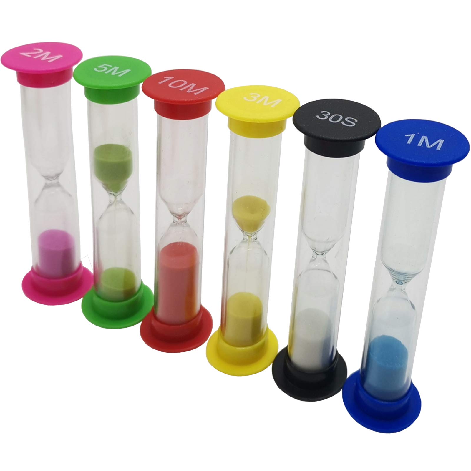 RONYOUNG 24PCS Sand Timer Plastic Sandglass Timer Colorful Hourglass Timer Sand Clock Timer 30S 1Min 2Mins 3Mins 5Mins 10Mins for Adult Kids in Classroom Kitchen Games Office
