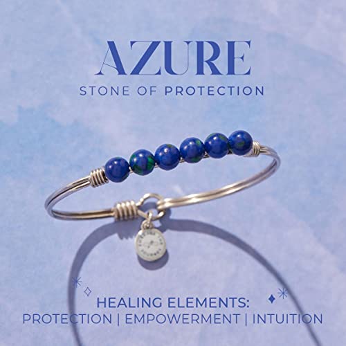 Luca + Danni Azure Protection Energy Stone Bangle Bracelet For Women - Silver Tone Regular Size Made in USA