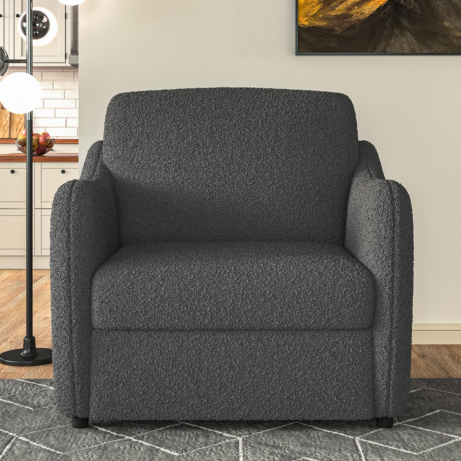 VanAcc Modern Sofa, 3 Seater Sofa with Curved Armrest, Extra Deep Sofa with Bridgewater Style, Comfy Sofa Couch for Living Room, Boucle Grey Couch