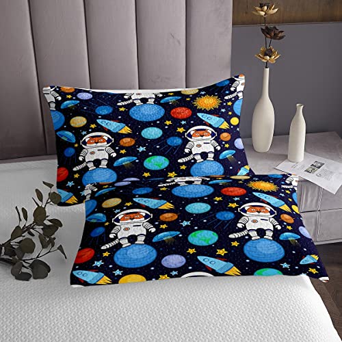 spefrowx Fox Astronaut Coverlet Set Mystic Outer Space Bedding Set Sun Moon Stars Print Bed Spread Set Twin Rocket Spaceship Quilt Sets Kids Cartoon Style Bedspreads & Coverlets Microfiber 2 Piece