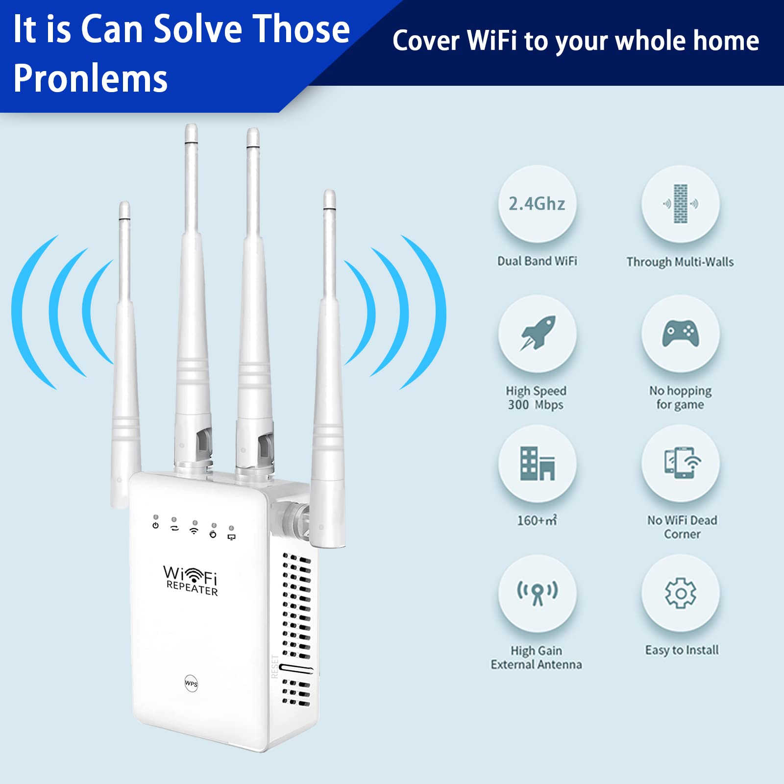 WiFi Extender Signal Booster for Home, Single Band WiFi Booster, Covers Up to 8000 Sq.ft and 32 Devices, Wireless Signal Repeater with Ethernet Port, Access Point, 5 Modes