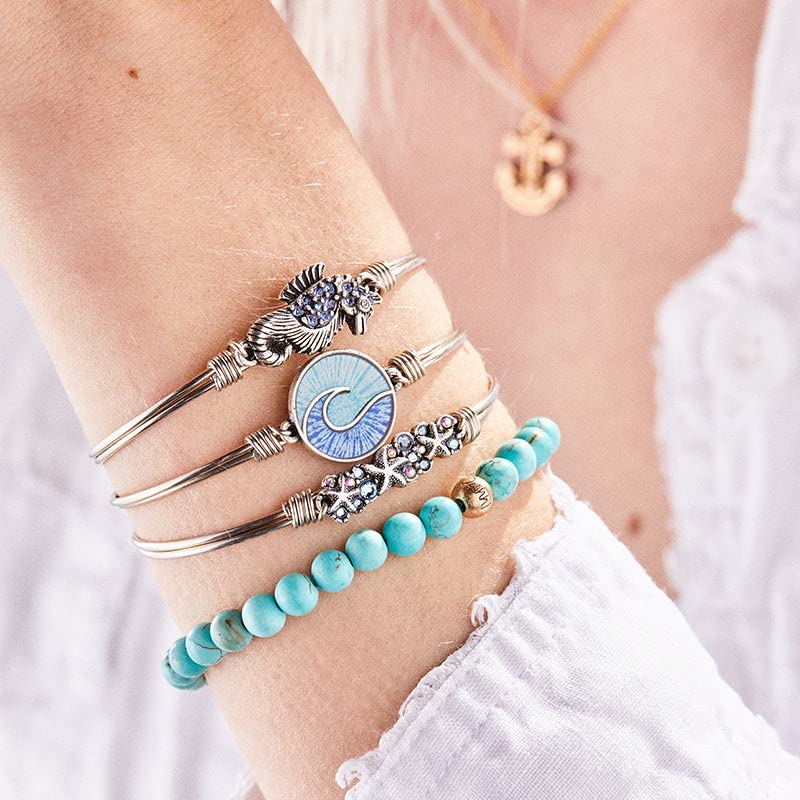 Luca + Danni | Starfish Medley Bangle Bracelet For Women - Silver Tone Petite Size Made in USA