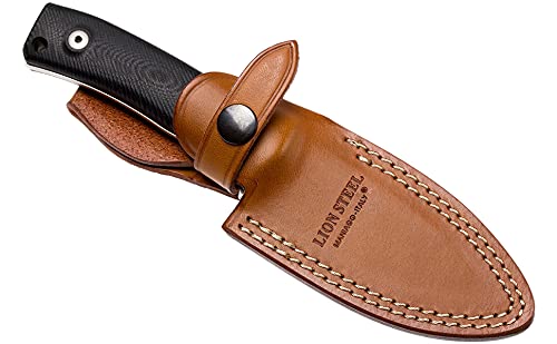 LionSTEEL M4 Fixed Blade Camping and Outdoor Knife, M390 Steel Hollow Grind Drop Point Blade, Black G10 Handle, Includes Double Stitched Leather Sheath