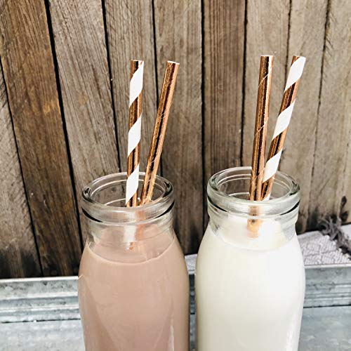 Rose Gold Solid and Stripe Foil Paper Straws - 7.75 Inches - 100 Pack - Outside the Box Papers Brand