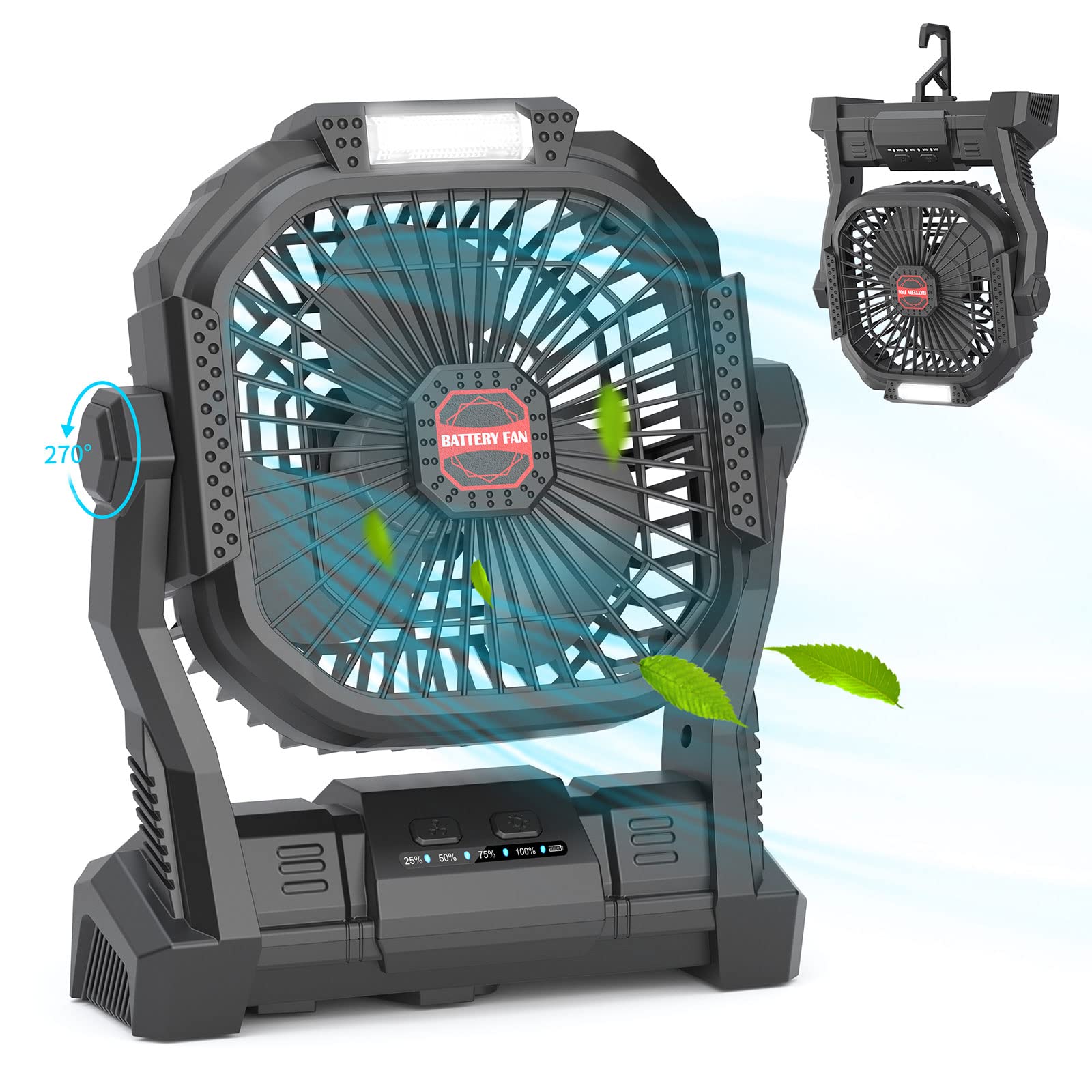 RORJOY Gold Personal Fan Camping Fan with LED Lantern - 25H portable fan Cordless Fan with Quiet Brushless Motor