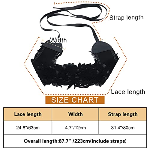 Lovful Womens Faux Leather Lace Wrap Around Obi Belt Waist Boho Band Wide Belts,Black