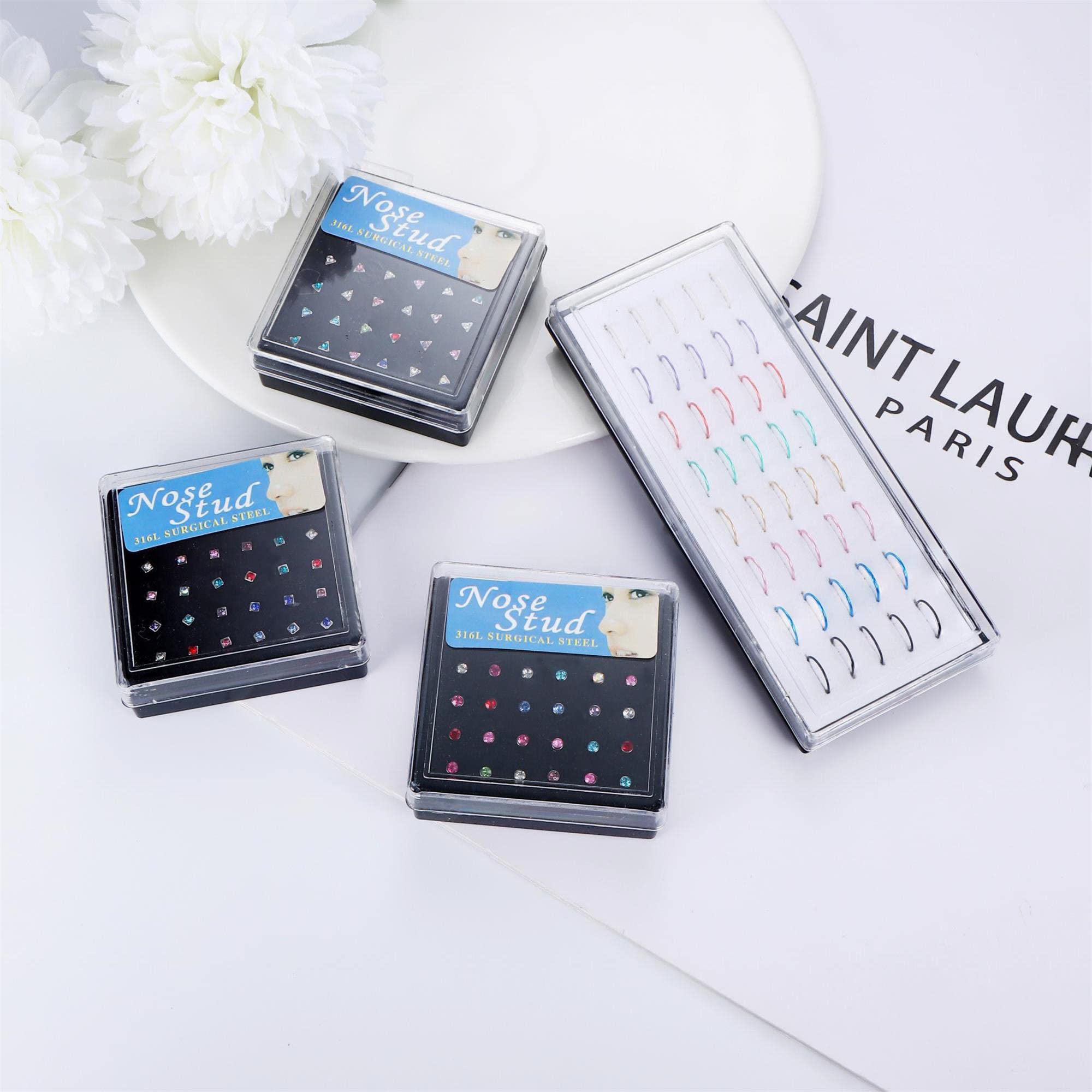 ORAZIO 112-200PCS Nose Ring Studs Hoops For Women Surgical Stainless Steel 22 Gauge Nose Ring Set Nose Piercing Jewelry 22G Nose Hoop 1.5mm 2mm Tiny Nose Stud