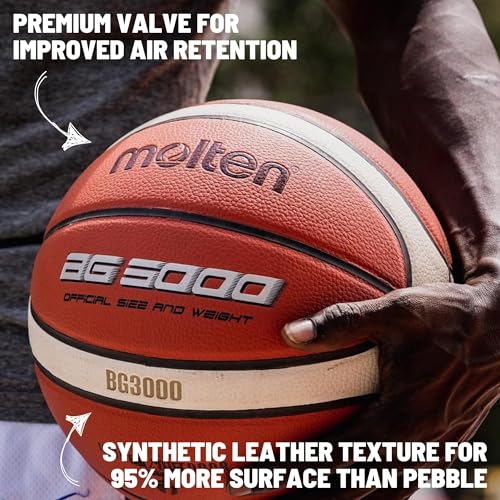 Molten BG3000 Basketball, Indoor/Outdoor, Rubber, Size 7, Orange/Ivory, Suitable for Boys Age 14 & Adult