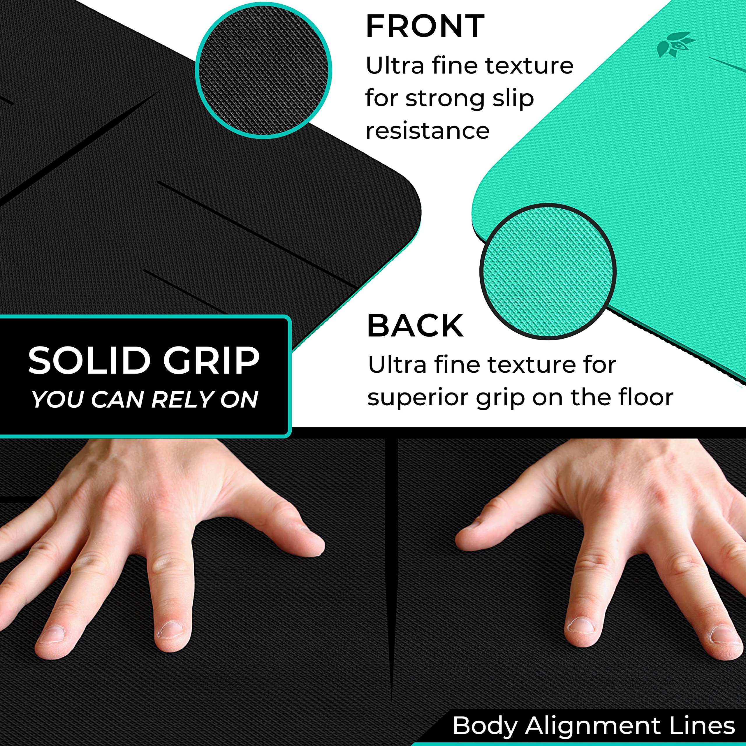 Plyopic Reversible Mat for Yoga, Pilates and Exercise | Premium 1/4-Inch Thick Non-Slip Yoga Mat with Alignment Lines. Lightweight with Dense Cushioning for Extra Support and Stability