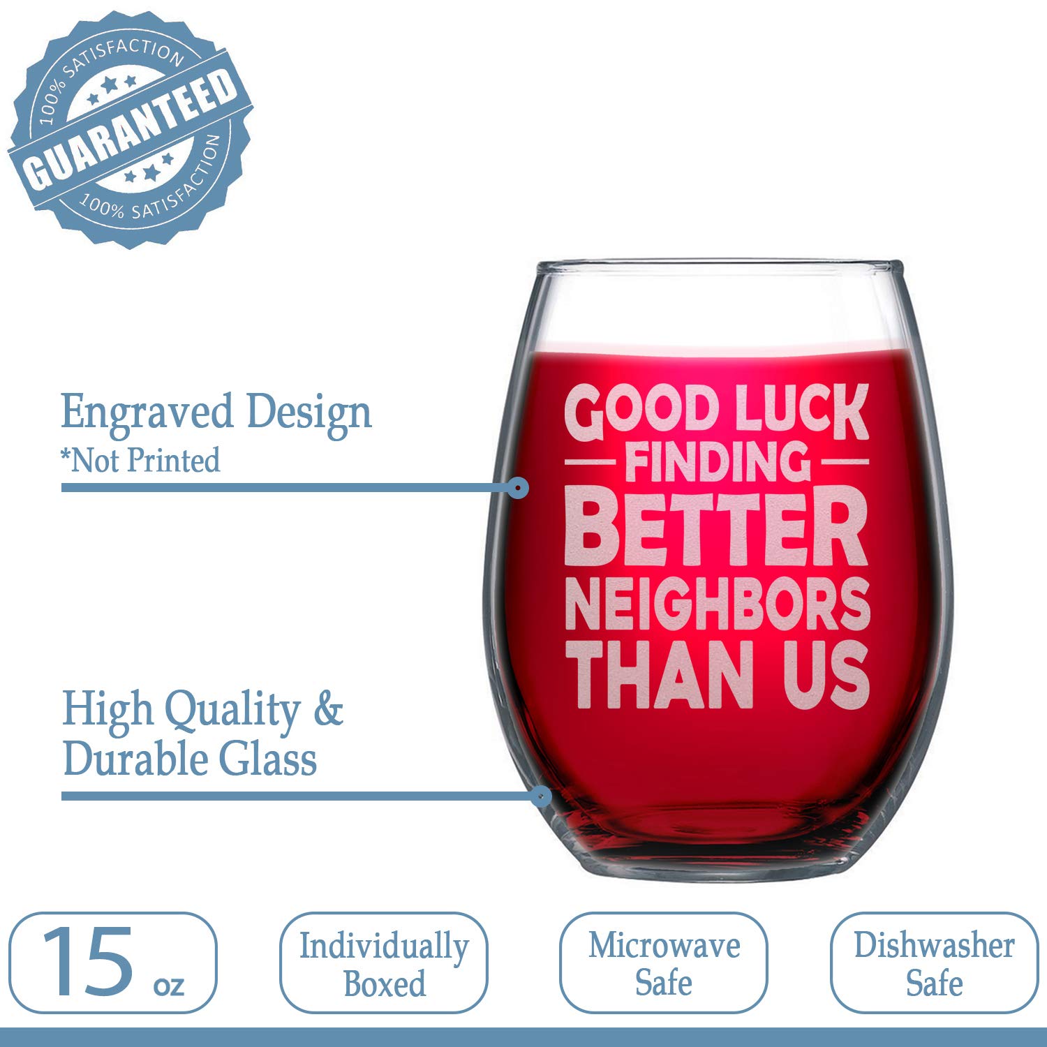 NeeNoNex Good Luck Finding Better Neighbors Than Us Stemless Wine Glass - Sarcastic Farewell Moving Away Gift