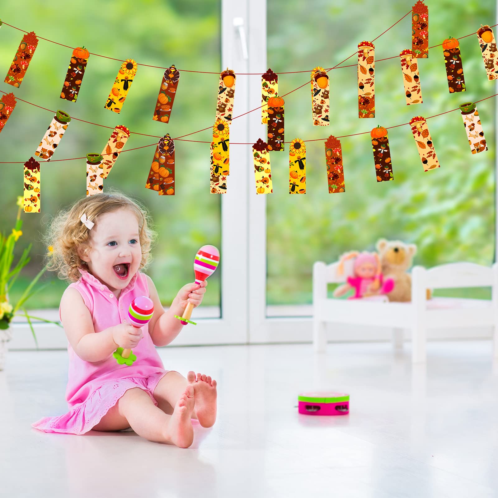 Spiareal 24 Sets Fall Decor Autumn DIY Bookmarks for Kids Thanksgiving Fall Craft Kits Paper Blank Bookmarks Art Set with Maple Leaves Turkey Acorn Mushroom Sunflower Pumpkins Stickers for Art Kit
