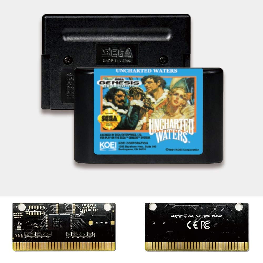 Royal Retro Uncharted Waters - USA Label Flashkit MD Electroless Gold PCB Card for Sega Genesis Megadrive Video Game Console (Region-Free)