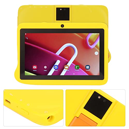 VINGVO 7in Kids Tablet, 100-240V HD Tablet 2.4G 5G Dual Band Front 2MP Rear 5MP 6000mAh Battery 4GB 128G Octa Core Processor Yellow for Android 10 for Reading (Yellow)