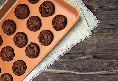 Set of 2 Nonstick Copper Cookie Sheet and Copper Coating Baking Pan for Cookies 11" x 16"