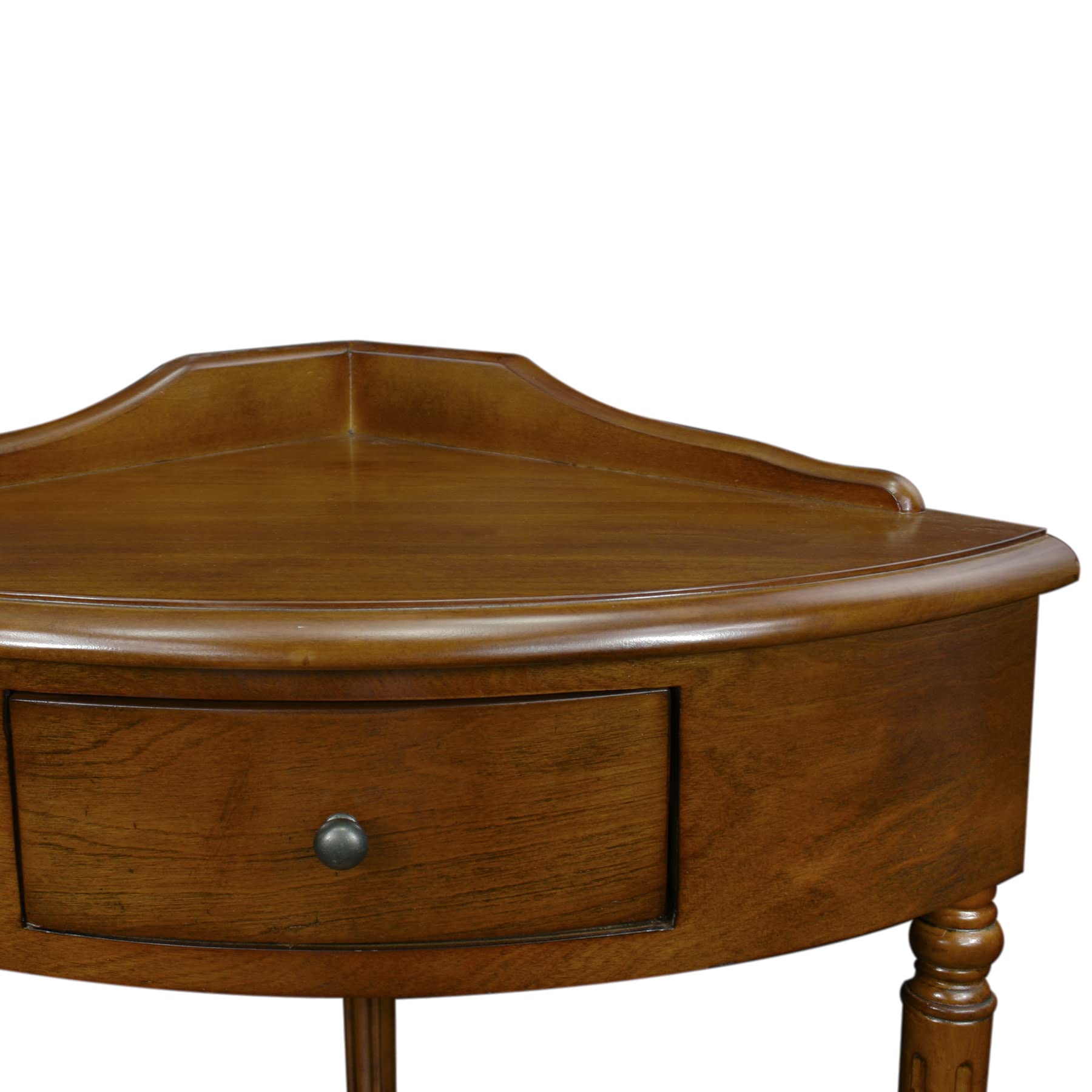 Leick Home 9016 One Corner Accent Table with Drawer and Lower Display Shelf, Pecan