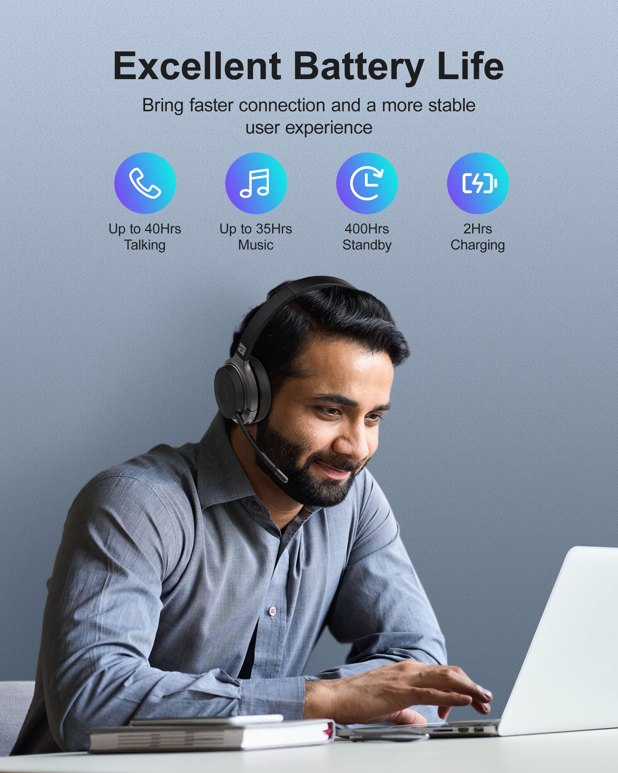 TZS Trucker Bluetooth Headset, Wireless Headset with ENC Noise Cancelling Mute Button Mic Charging Base, V5.0 Handfree Bluetooth Headphone for Driving/Business/Office