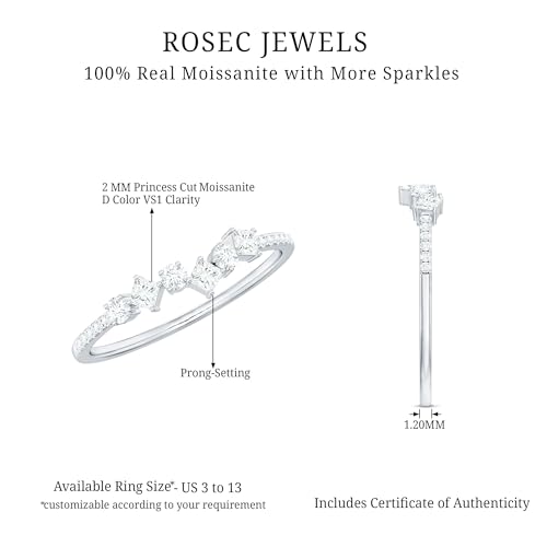 Moissanite Half Eternity Band Ring for Women, Certified Wedding Band Ring, D Color VS1 Clarity - With Jewelry Box, 14K White Gold, Size:US 11.00