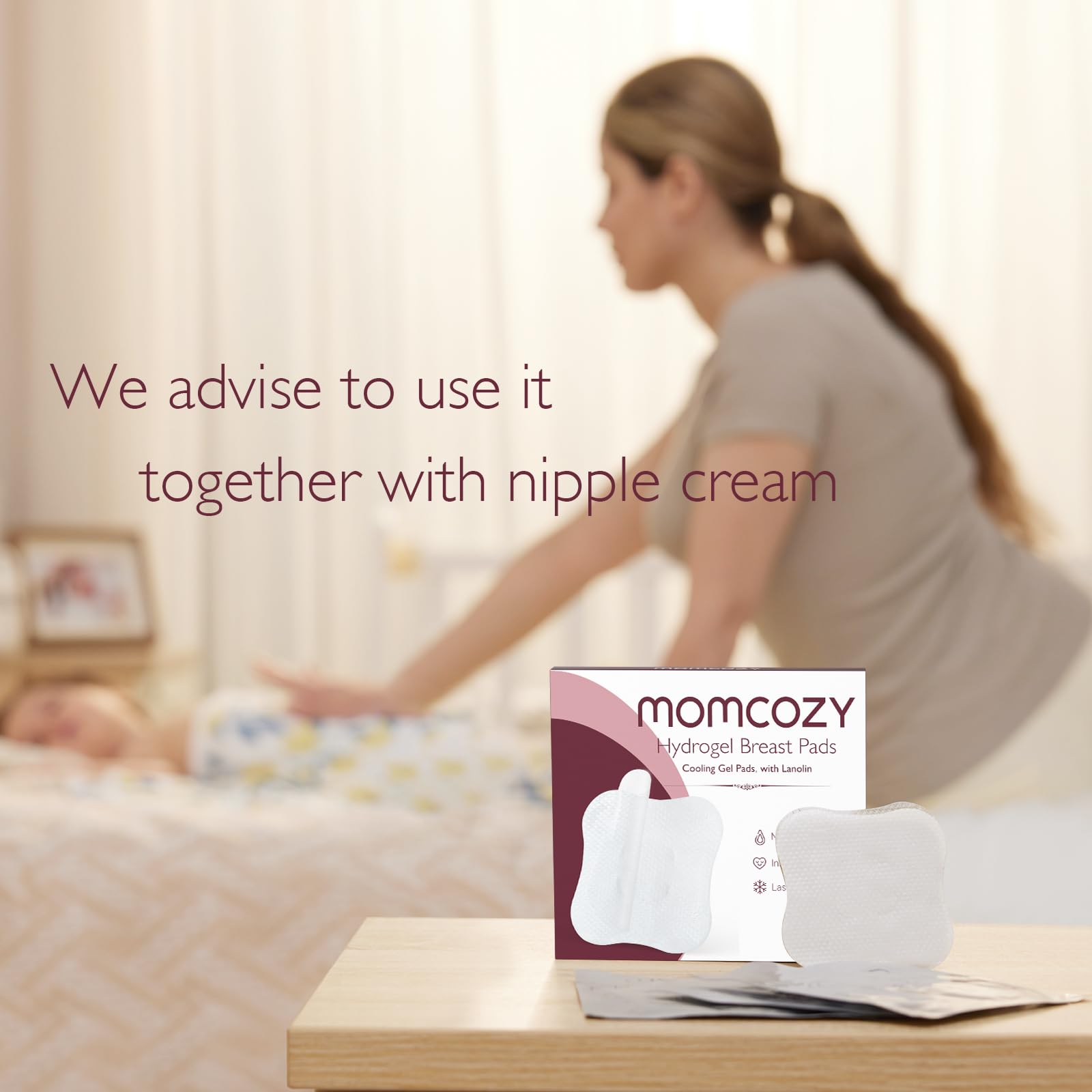 Momcozy Soothing Gel Pads, Instant & Long Cooling Relief for Sore Nipples, Made Without BPA, Hydrogel Pads with Lanolin for Breastfeeding, 6 Count