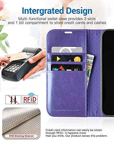 OCASE Compatible with iPhone 13 Pro Max Wallet Case, PU Leather Flip Folio Case with Card Holders RFID Blocking Stand [Shockproof TPU Inner Shell] Phone Cover 6.7 Inch 2021 (Purple)
