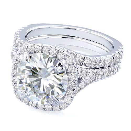 Kobelli Round G-H Moissanite Cushion Halo Bridal Wedding Set 4 CTW 14k White Gold, 7.5