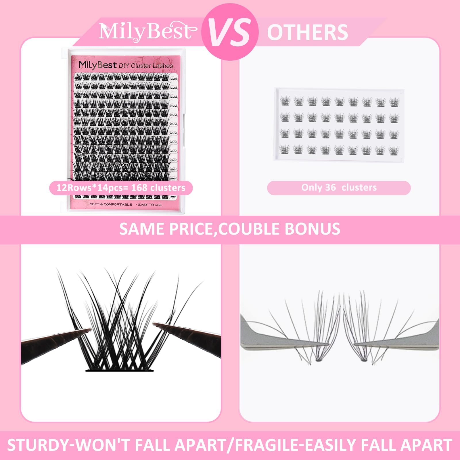MilyBest Lash Clusters DIY Eyelash Extensions 168 Clusters Lashes Natural Look C D Curl 10-18MM Individual Lashes Cluster Eyelash Clusters Extensions Wispy Eyelashes DIY at Home, H09