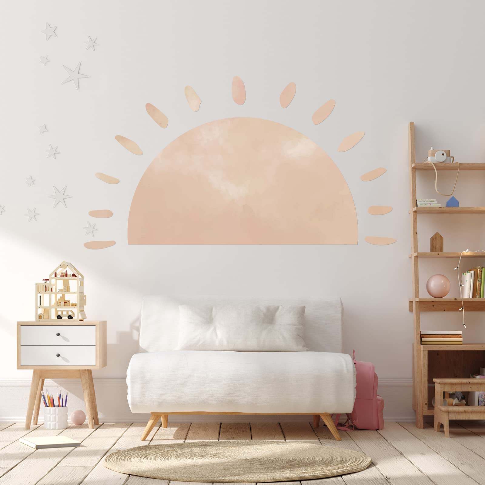 Super Large Half Sun Wall Decal Sun Wall Decor Sunshine Peel and Stick Wall Decals Boho Removable Wall Sticker Half Sun Wall Stickers Murals Sun Wall Art Decor for Kids Nursery Bedroom Playroom