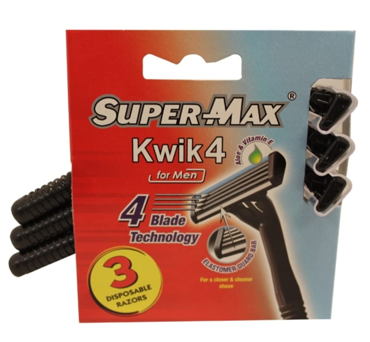 Super Max Kwik 4 Razor Blades For man. 3 Disposable razors (6 packs) (total of 18 single razors)
